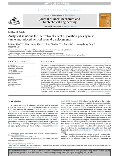 Pdf Analytical Solutions For The Restraint Effect Of Isolation Piles Against Tunneling Induced