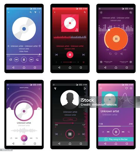 휴대 전화 벡터 일러스트 레이 션에 음악 플레이어 인터페이스 음악에 대한 스톡 벡터 아트 및 기타 이미지 음악 휴대폰 앱 그래픽 사용자 인터페이스 Istock
