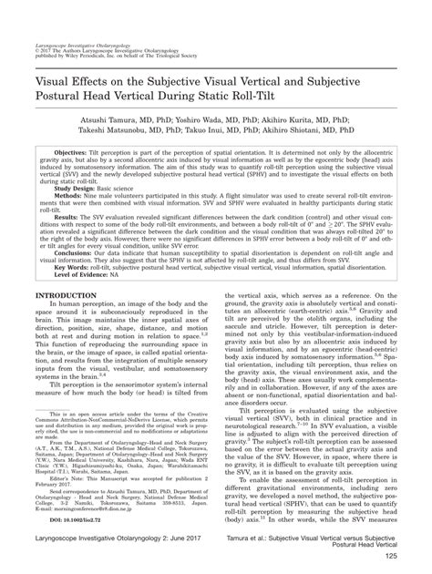 Pdf Visual Effects On The Subjective Visual Vertical And Subjective Postural Head Vertical