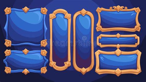 Gold Game Ui Frames Medieval Menu Elements Buttons Or Banners With Golden Ornament Empty