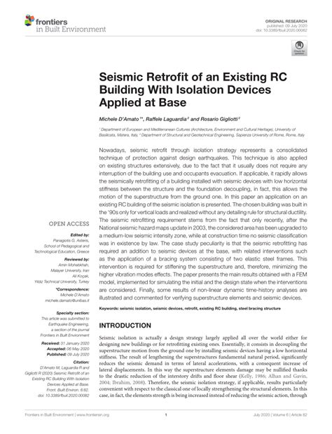 Pdf Seismic Retrofit Of An Existing Rc Building With Isolation Devices Applied At Base