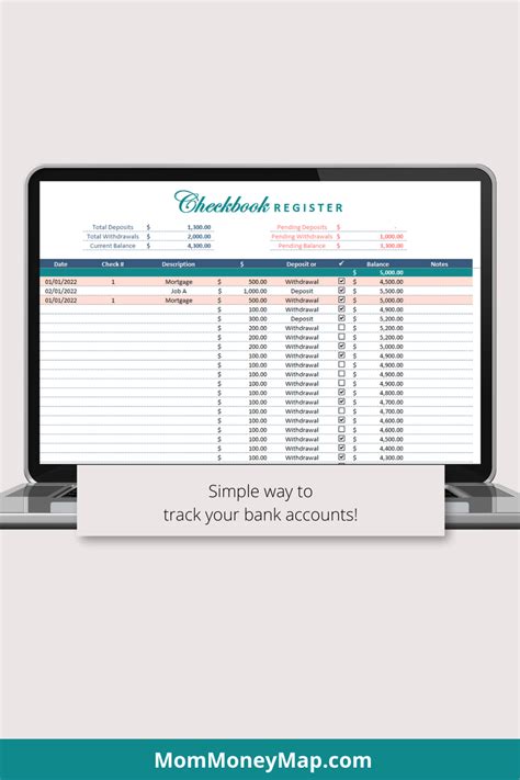 Simple Checkbook Register Excel Spreadsheet For Budget And Expenses Mom Money Map
