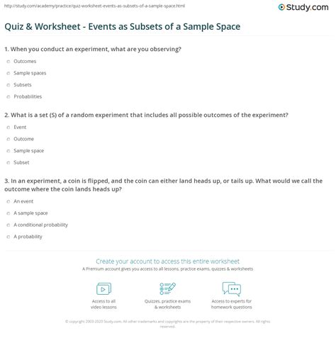 Quiz And Worksheet Events As Subsets Of A Sample Space