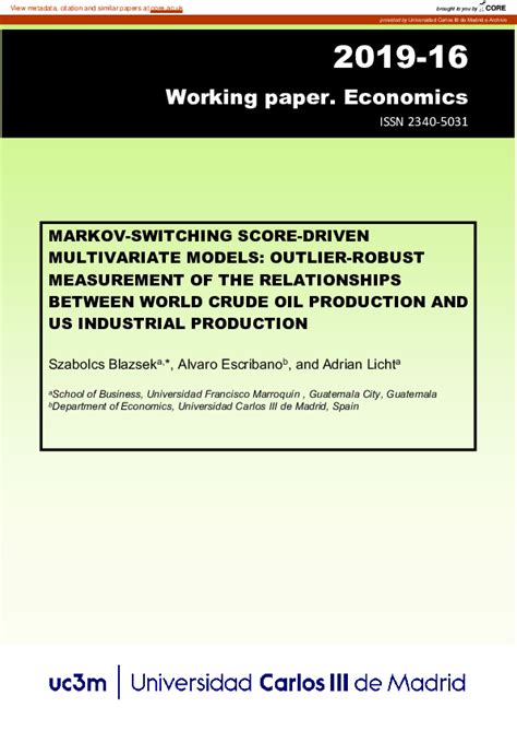 Pdf Markov Switching Score Driven Multivariate Models Outlier Robust