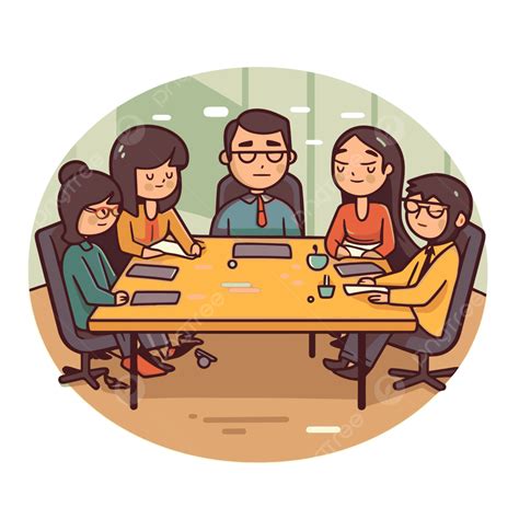 테이블 회의 클립 아트에서 일하는 사람들의 그룹 벡터 고립 된 만화 이사회와 스티커 디자인 상표 Png 일러스트 및 벡터 에 대한 무료 다운로드 Pngtree