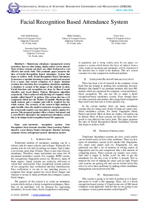 Pdf Facial Recognition Based Attendance System