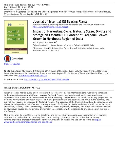 Pdf Impact Of Harvesting Cycle Maturity Stage Drying And Storage On Essential Oil Content Of