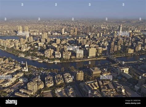 Egypt Cairo Aerial View Of Downtown Modern Cairo From The Left Bank