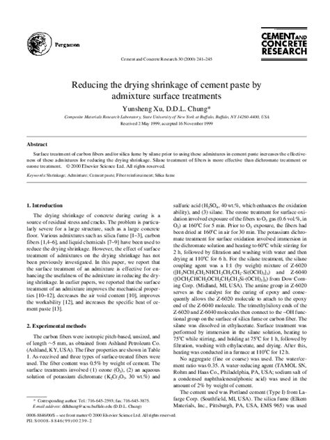Pdf Reducing The Drying Shrinkage Of Cement Paste By Admixture Surface Treatments
