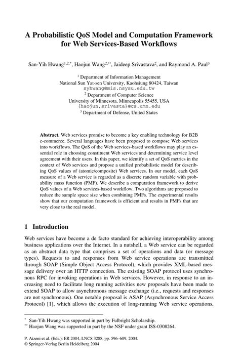 Pdf A Probabilistic Qos Model And Computation Framework For Web