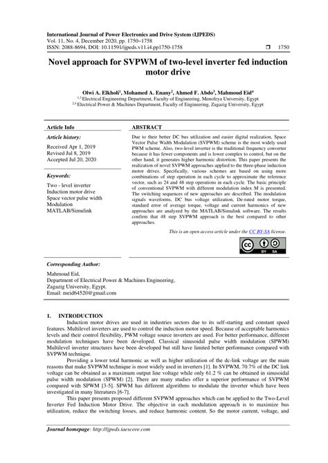 Pdf Novel Approach For Svpwm Of Two Level Inverter Fed Induction Motor Drive