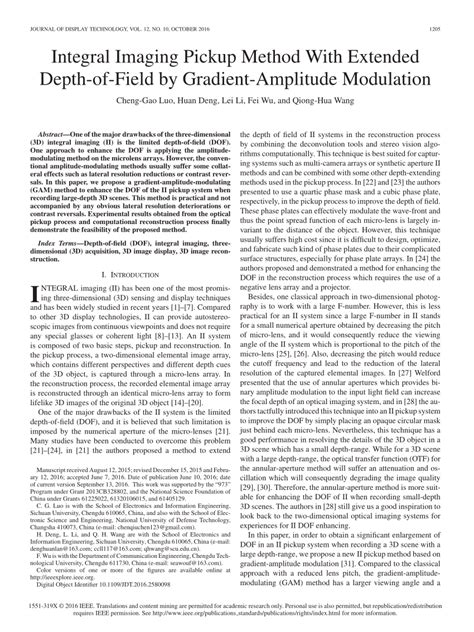 Pdf Integral Imaging Pickup Method With Extended Depth Of Field By Gradient Amplitude Modulation