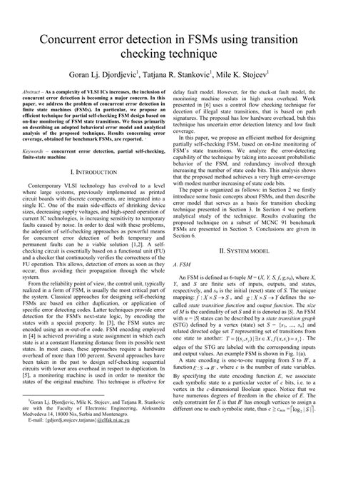 Pdf Concurrent Error Detection In Fsms Using Transition Checking