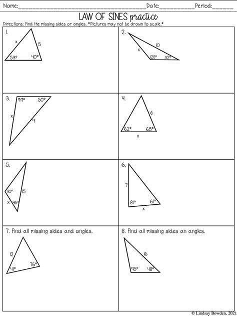 Law Of Sines And Cosines Notes And Worksheets Lindsay Bowden