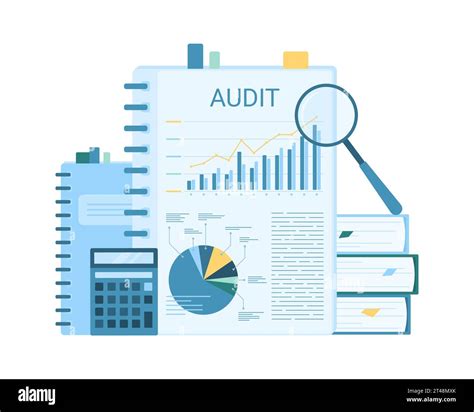 Business Report Analysis And Audit Vector Illustration Cartoon Isolated Many Paper Documents In