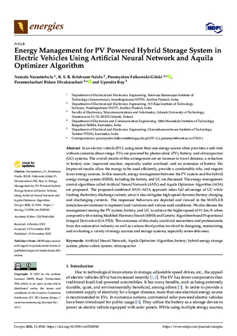 Pdf Energy Management For Pv Powered Hybrid Storage System In Electric Vehicles Using