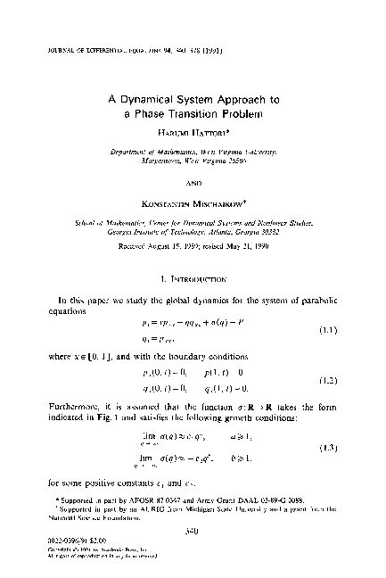 Pdf A Dynamical System Approach To A Phase Transition Problem