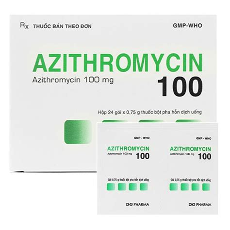 Bột Pha Hỗn Dịch Uống Azithromycin 100 Trị Nhiễm Khuẩn Hộp 24 Gói 102024