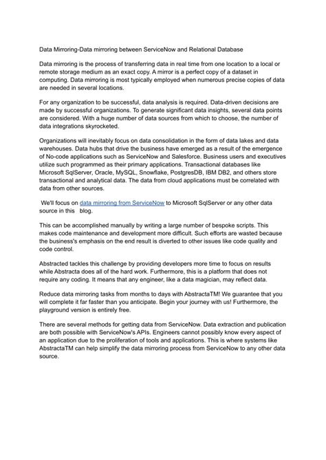 ppt data mirroring data mirroring between servicenow and relational database powerpoint