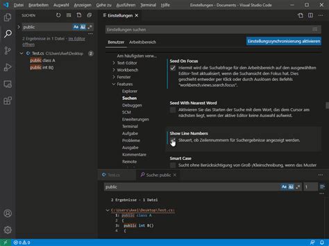 Features Search Show Line Numbers Setting Is Ignored · Issue