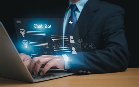Businessman Uses Computer To Type Chat Ask And Answer With The