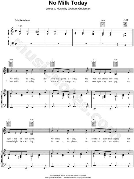 Hermans Hermits No Milk Today Sheet Music In A Minor Transposable