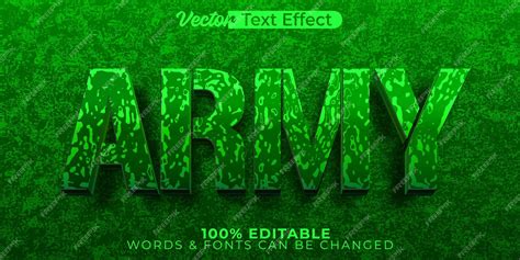 육군 벡터 텍스트 효과 편집 가능한 알파벳 군인 위장 전투 프리미엄 벡터