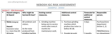 NEBOSH IGC Risk Assessment Sample Pdf Unit IG2 2022 Nebosh IGC Risk Assessment Pdf