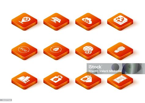 세트 팩토리 재활용 쇼핑백 에코 건강한 식품 재활용 및 잎 라벨 태그 플래닛 어스 재활용 바이오 연료 배럴 및 Led 전구 아이콘 벡터 0명에 대한 스톡 벡터 아트 및 기타