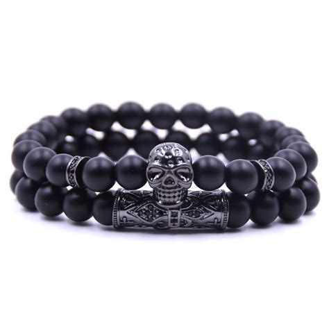 Natural Stone Beads Skull Bracelets Sunken Skull