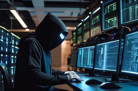 Premium Ai Image Masked Hacker Is Using Computer For Organizing Massive Data Breach Attack On