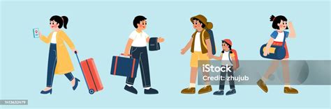 여행 가방과 가방이있는 관광객 캐릭터 벡터 일러스트 레이 션 개념에 대한 스톡 벡터 아트 및 기타 이미지 개념 공항 관광 Istock