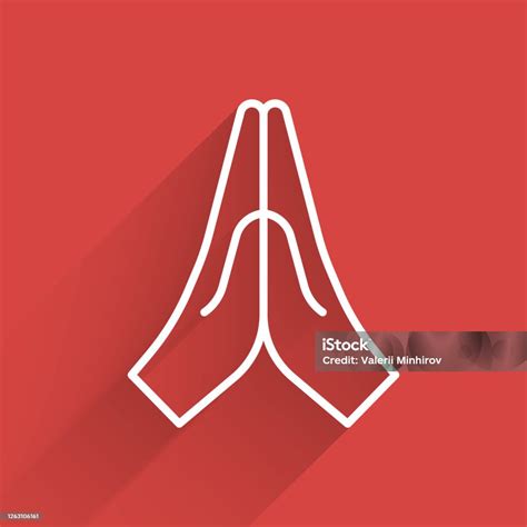 긴 그림자로 격리 된 기도 위치 아이콘의 흰색 선 손 신앙과 소망으로 하나님께 기도하십시오 벡터 일러스트레이션 개념에 대한 스톡 벡터 아트 및 기타 이미지 Istock
