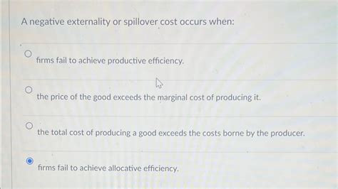 Solved A Negative Externality Or Spillover Cost Occurs