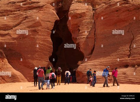 Tourists At Entrance To Upper Antelope Canyon Near Page Navajo Nation