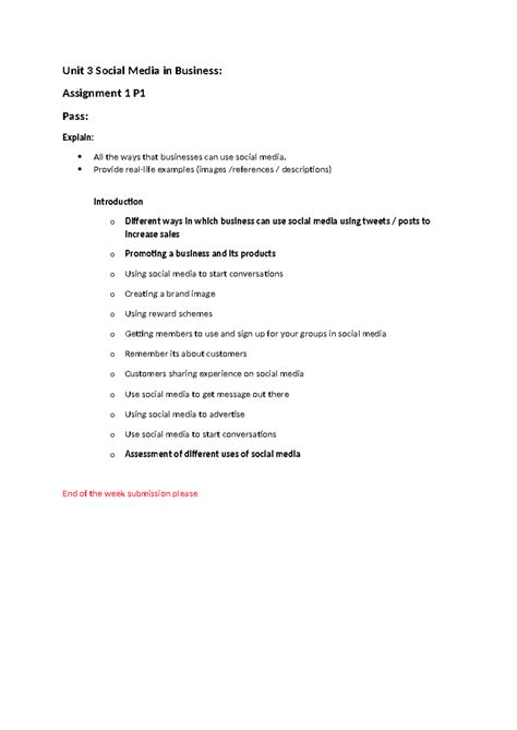 Unit 3 Social Media In Business P1 Guidance Unit 3 Social Media In Business Assignment 1 P