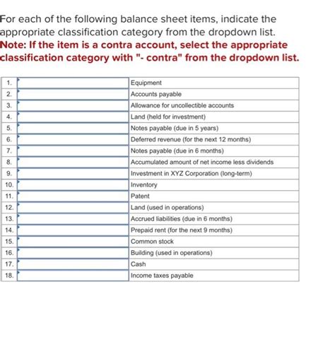 Solved For Each Of The Following Balance Sheet Items