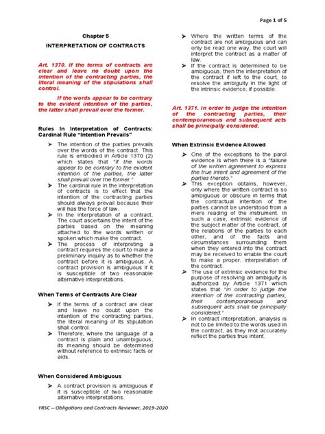 Chapter 5 Interpretation Of Contracts Pdf Statutory Interpretation Ambiguity