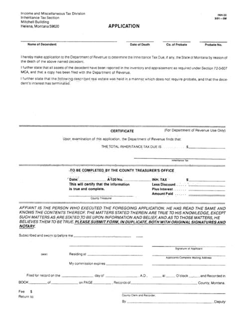 Form Inh 3x Application Certificate Inheritance Tax Section 1991 Printable Pdf Download