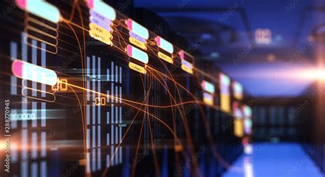 Global Data Storage Concept With Node Base Programming Data Design At Server Room Background