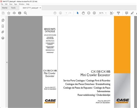 Case Cx15b Cx18b Mini Crawler Excavator Service Parts Catalogue Manual 84413777 En Fr Es It De