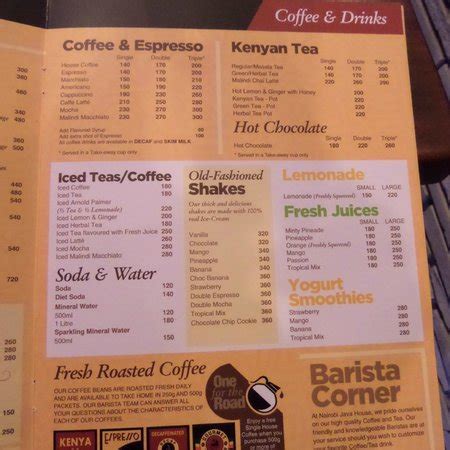 Menu Picture Of Nairobi Java House Mombasa Kenya Mombasa Tripadvisor