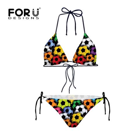 Forudesigns Sexy Soccer Girls Bikini Swimwear Halter Top Low Waist