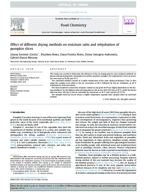 Pdf Effect Of Different Drying Methods On Moisture Ratio And Rehydration Of Pumpkin Slices