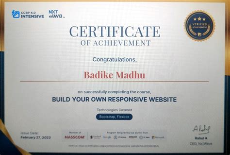 Madhu Badike On Linkedin Day13 Certificate Html Css Nxtwave