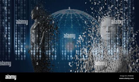 Composition Of Binary Coding Processing Over Exploding Human Busts And