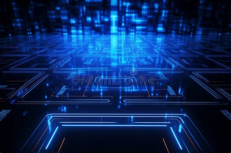 Neon Circuit Interface Circuit Microchip By Generative Ai Stock Illustration Illustration Of
