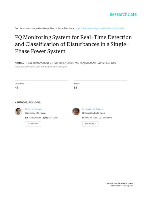 Pdf Pq Monitoring System For Real Time Detection And Classification Of Disturbances In A