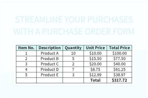 Streamline Your Purchases With A Purchase Order Form Excel Template And
