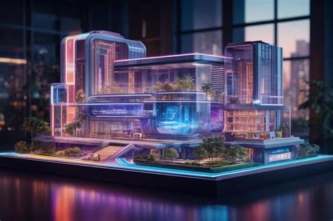 홀로그래픽 증강 현실 기술 산업 아키텍처 3d 모델링 프리미엄 사진